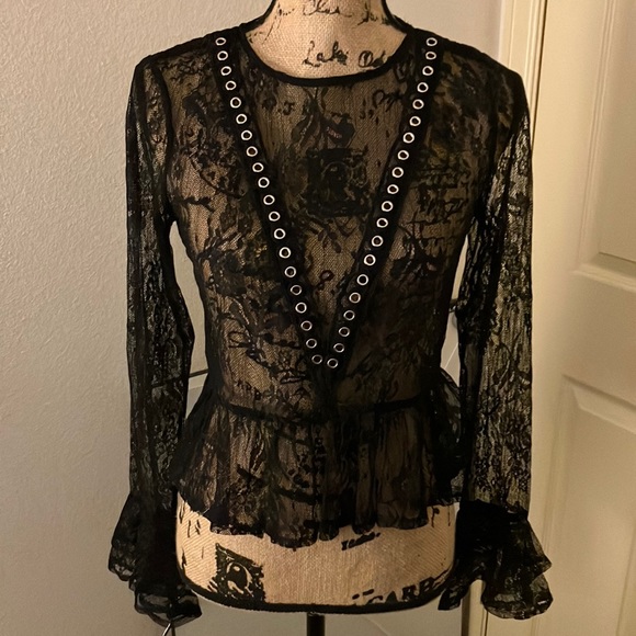 Forever 21 | Tops | F2 Forever 21 Gorgeous Sheer Lace Black Top Peplum ...